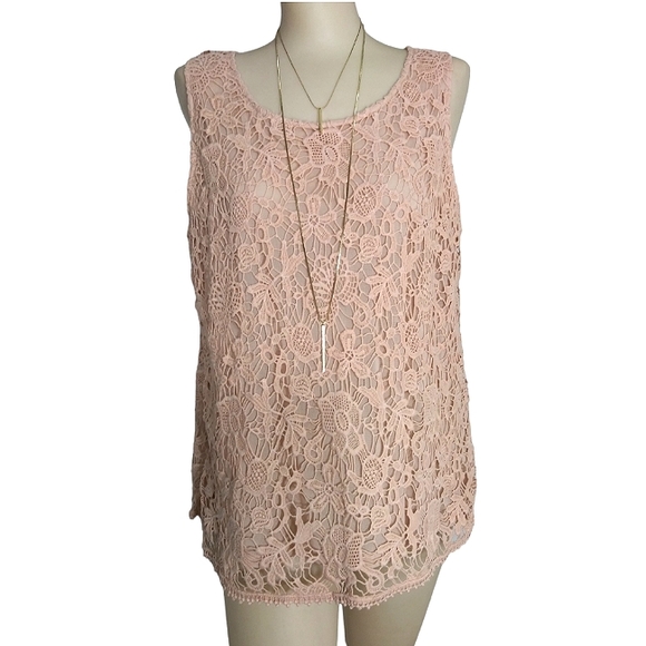 Chico's | Tops | Chicos Dusty Peach Floral Crochet Lace Overlay Fully ...